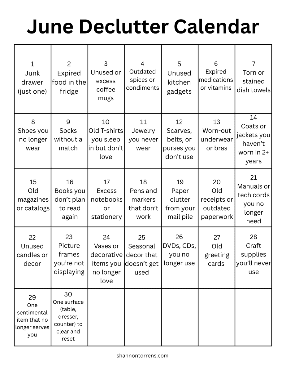 Ultimate June Declutter Checklist - Shannon Torrens